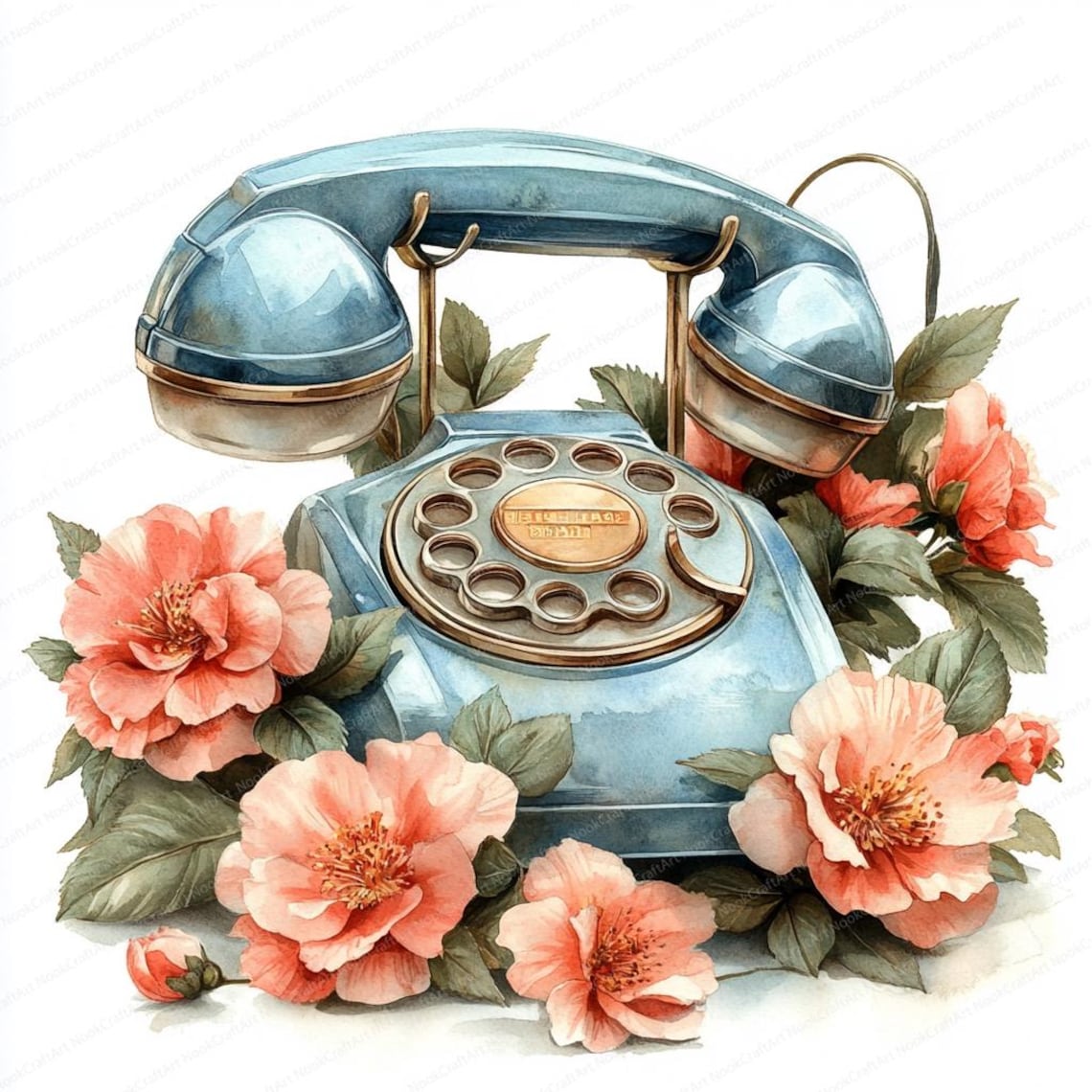 11 Vintage Telephone With Flowers Clipart Retro Phone Printable ...