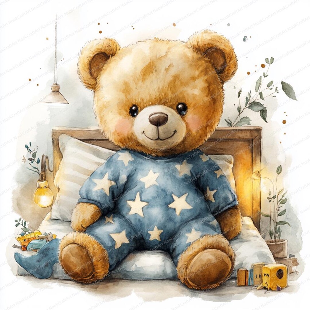 22 Cute Bear in Pajamas Clipart | Adorable Sleepy Bear Illustration ...