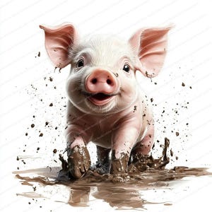 20 Muddy Pig Clipart | Pig in Mud Puddle Art | Cute Farm Animal Digital ...