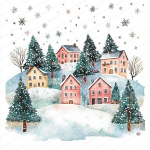 14 Christmas Card Clipart | Winter Homes Greeting Card | Printable ...
