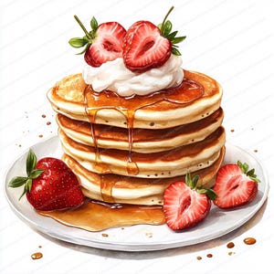 20 Pancake Breakfast Clipart | Syrup Strawberry Whipped Delight ...