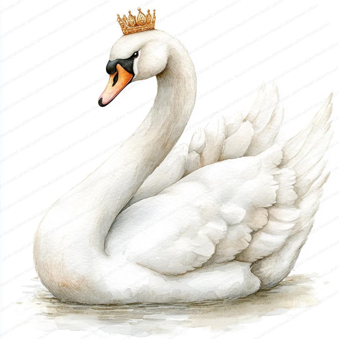 20 Swan With Crown Clipart | Royal Bird Illustration Design | Printable ...