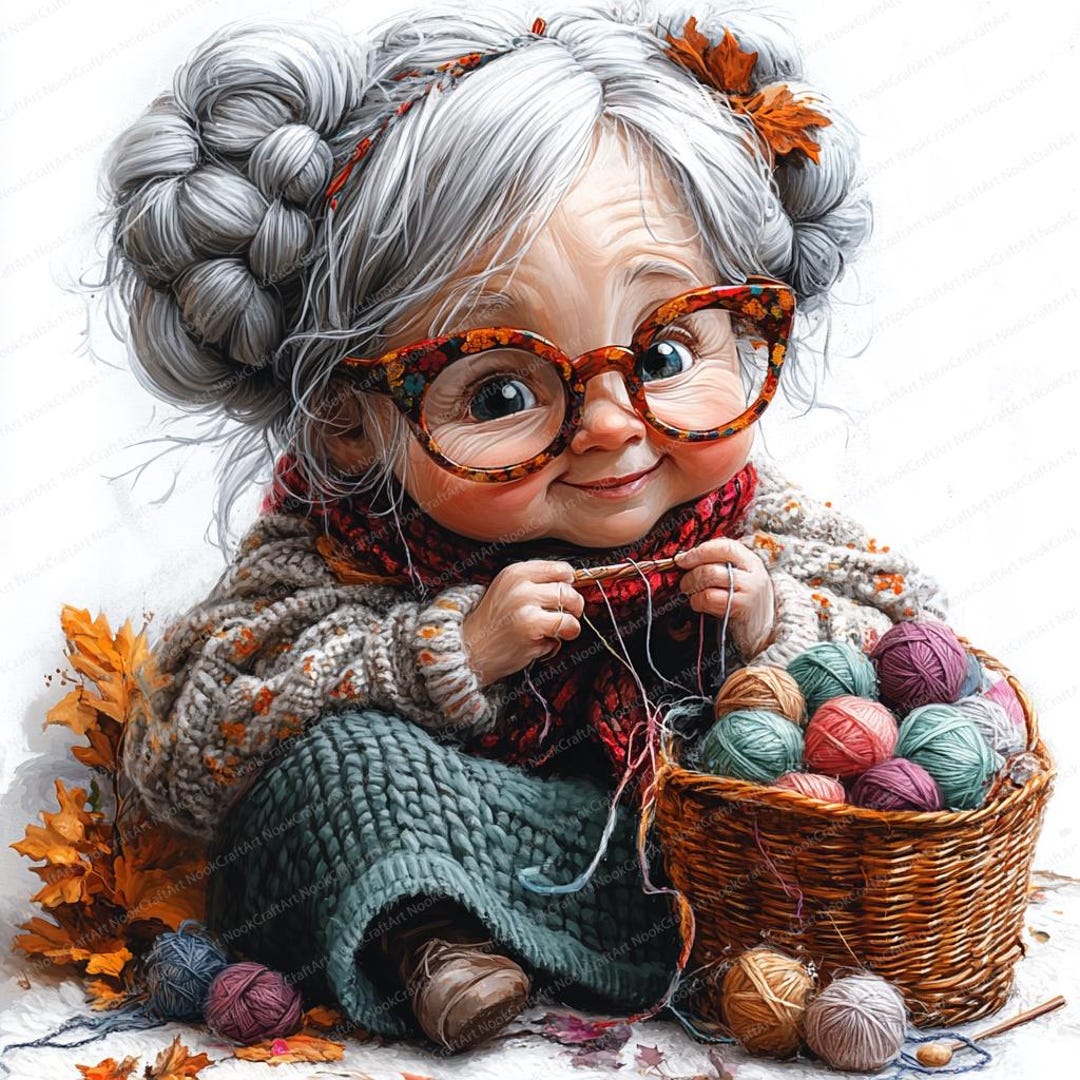 20 Senior Lady Knitting Clipart Bundle | Printable Watercolor Clipart ...