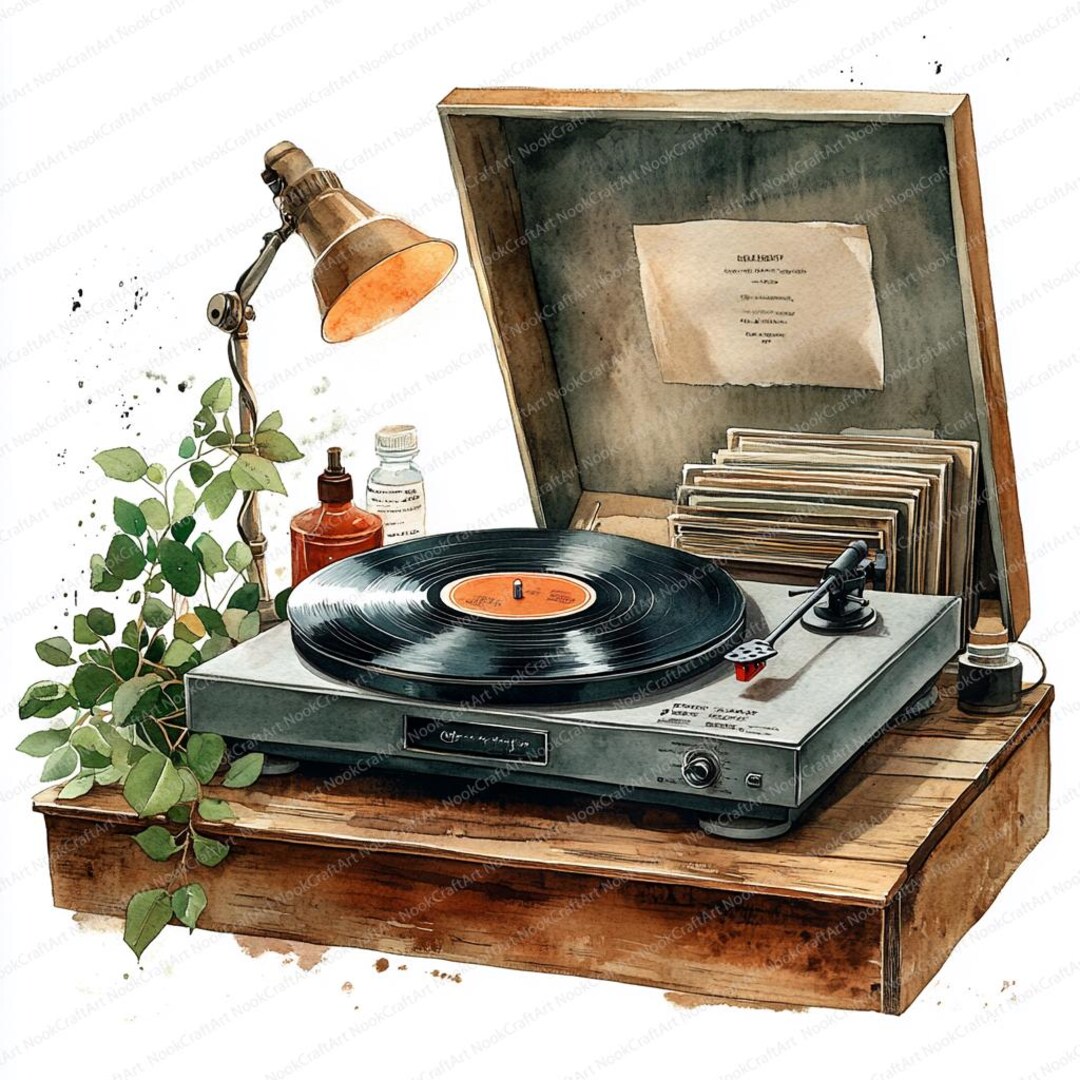18 Vinyl Record Player Clipart | Vintage Music Illustration Set ...