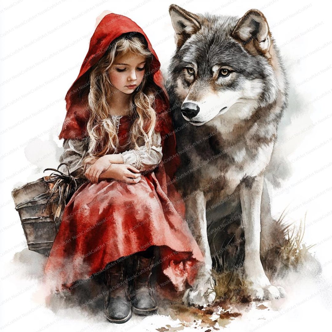 14 Little Red Riding Hood Clipart | Girl With Wolf Illustration ...