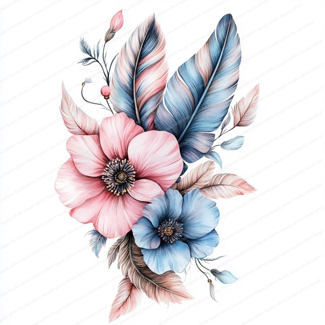 17 Floral Feathers Clipart | Elegant Boho Designs | Printable ...