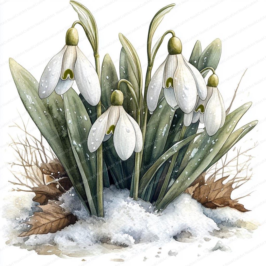 23 Snowdrop Flowers Clipart | Winter Blooms in Snow | Printable ...