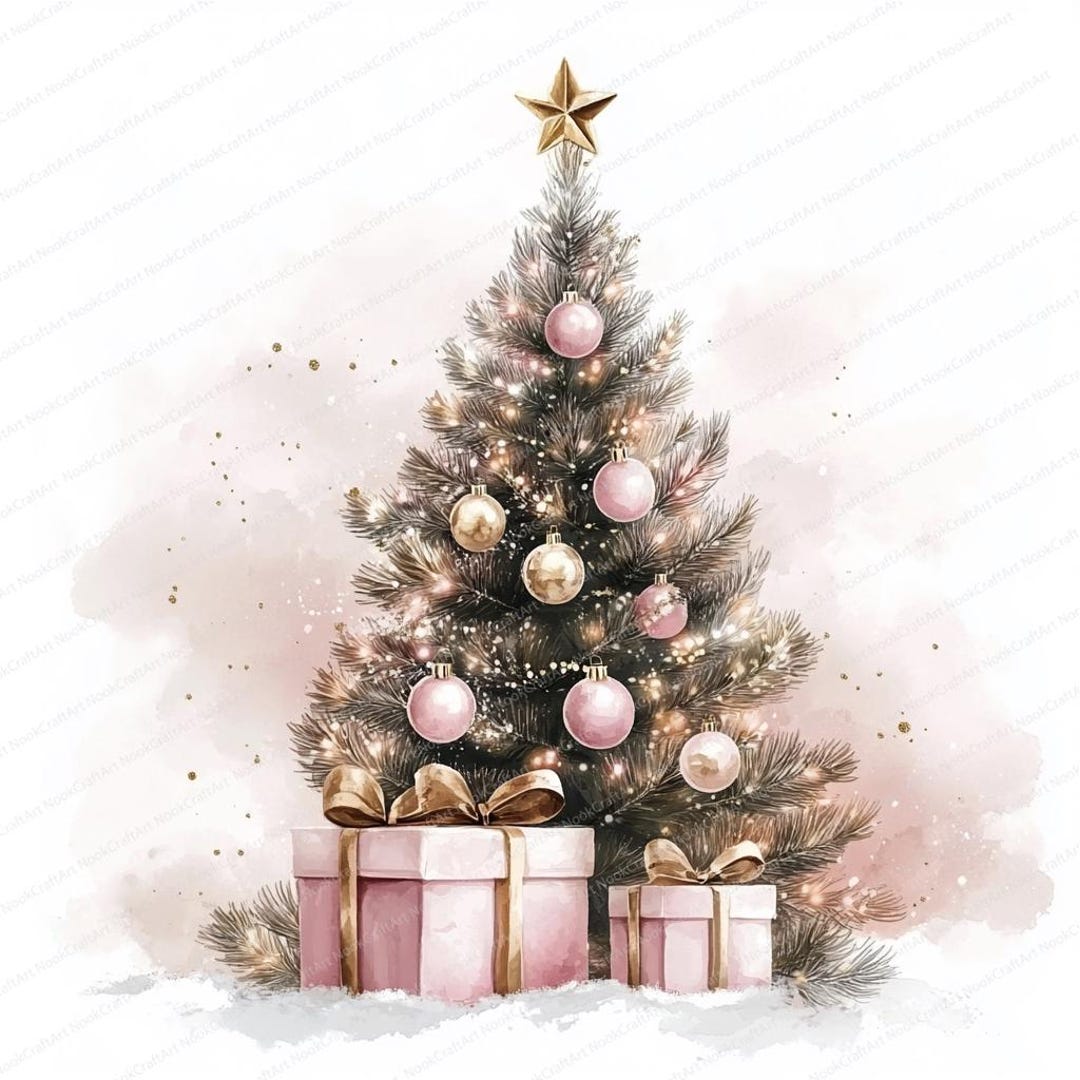 20 Pink Christmas Tree Clipart | Whimsical Holiday Decor | Printable ...