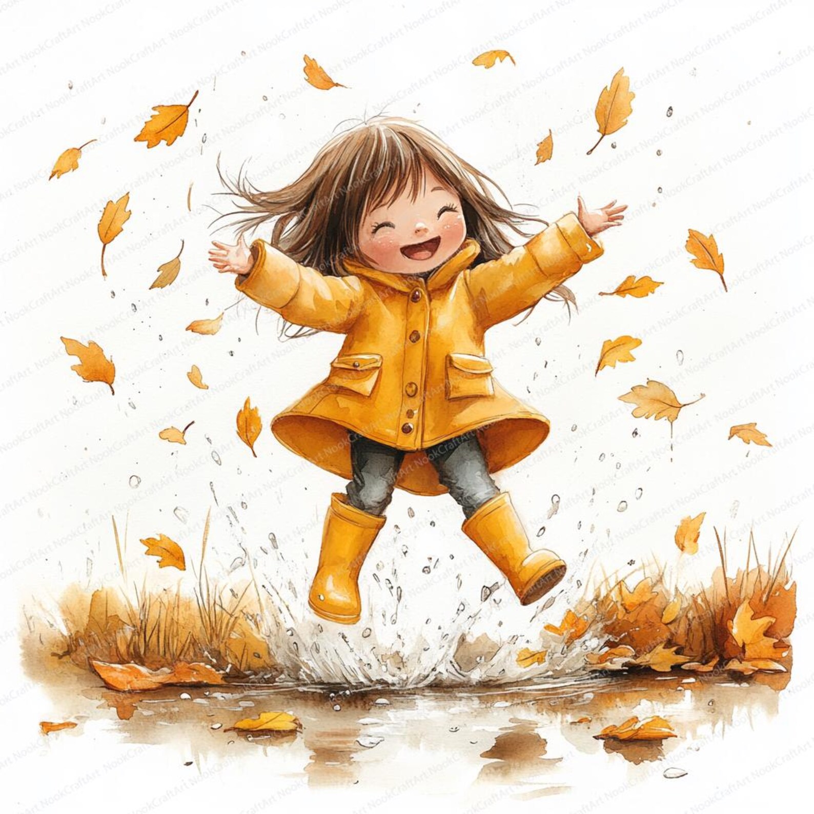 17 Rainy Day Girl Clipart | Cute Puddle Jumping Illustration ...