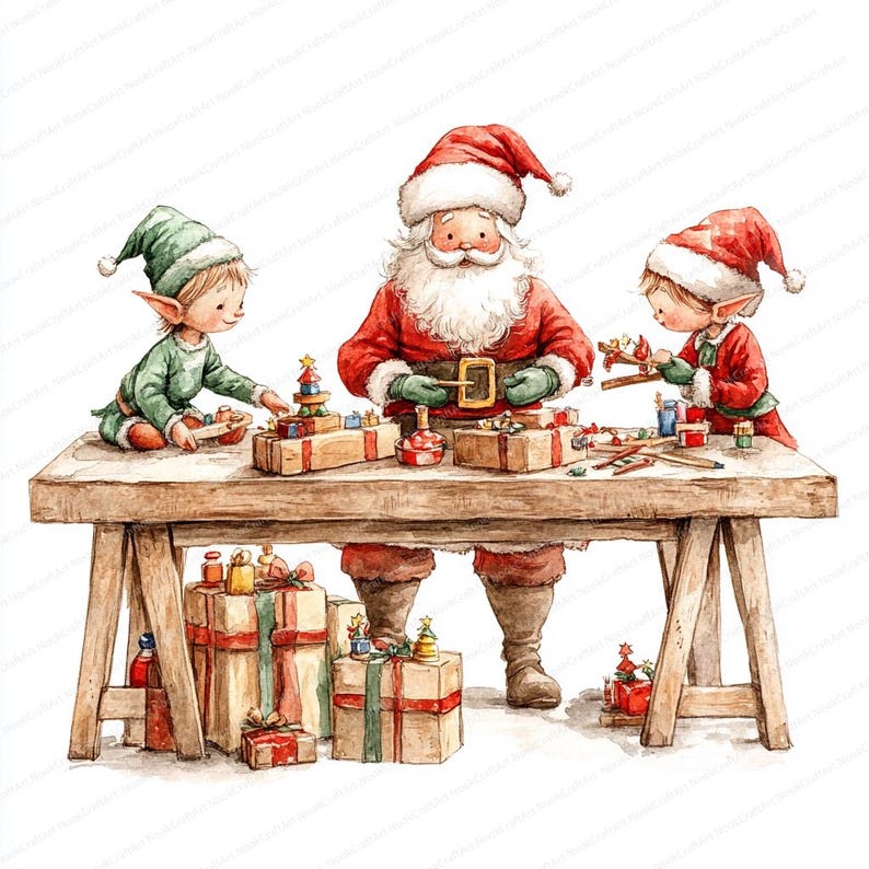 16 Santa in Workshop Clipart | Festive Holiday Designs | Printable ...