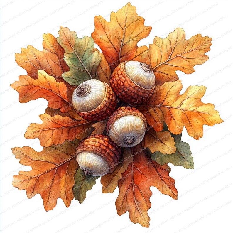 16 Oak Acorns Clipart | Autumn Nature Art | High Quality Jpgs | Digital ...