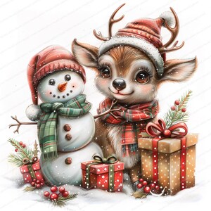 17 Christmas Clipart | Snowman and Reindeer | Printable Watercolor ...