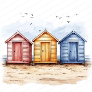 20 Beach Huts Clipart Bundle Coastal Huts Clipart Printable Watercolor ...