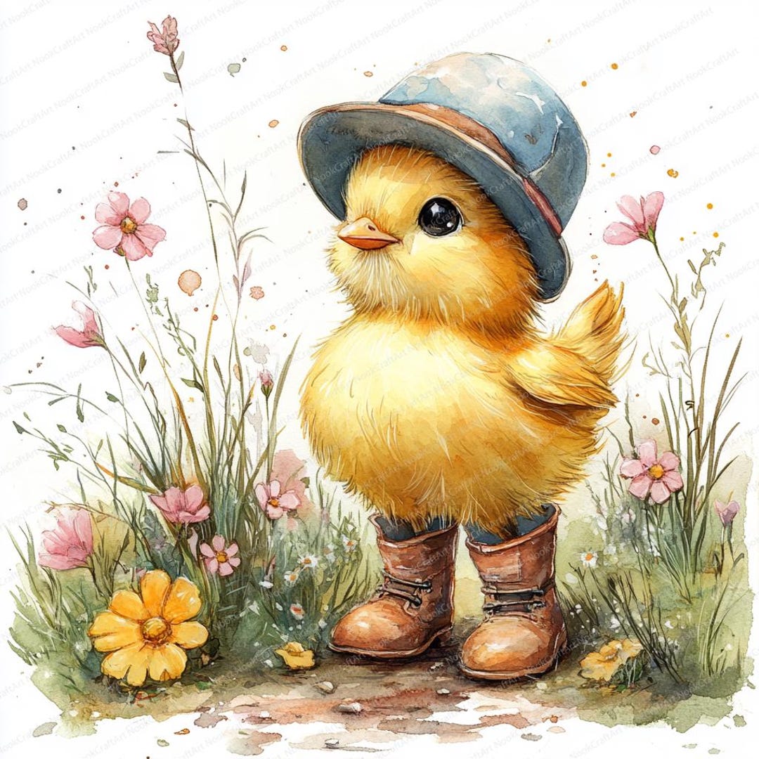 14 Smiling Chick in Boots Clipart | Cute Chicken Illustration ...