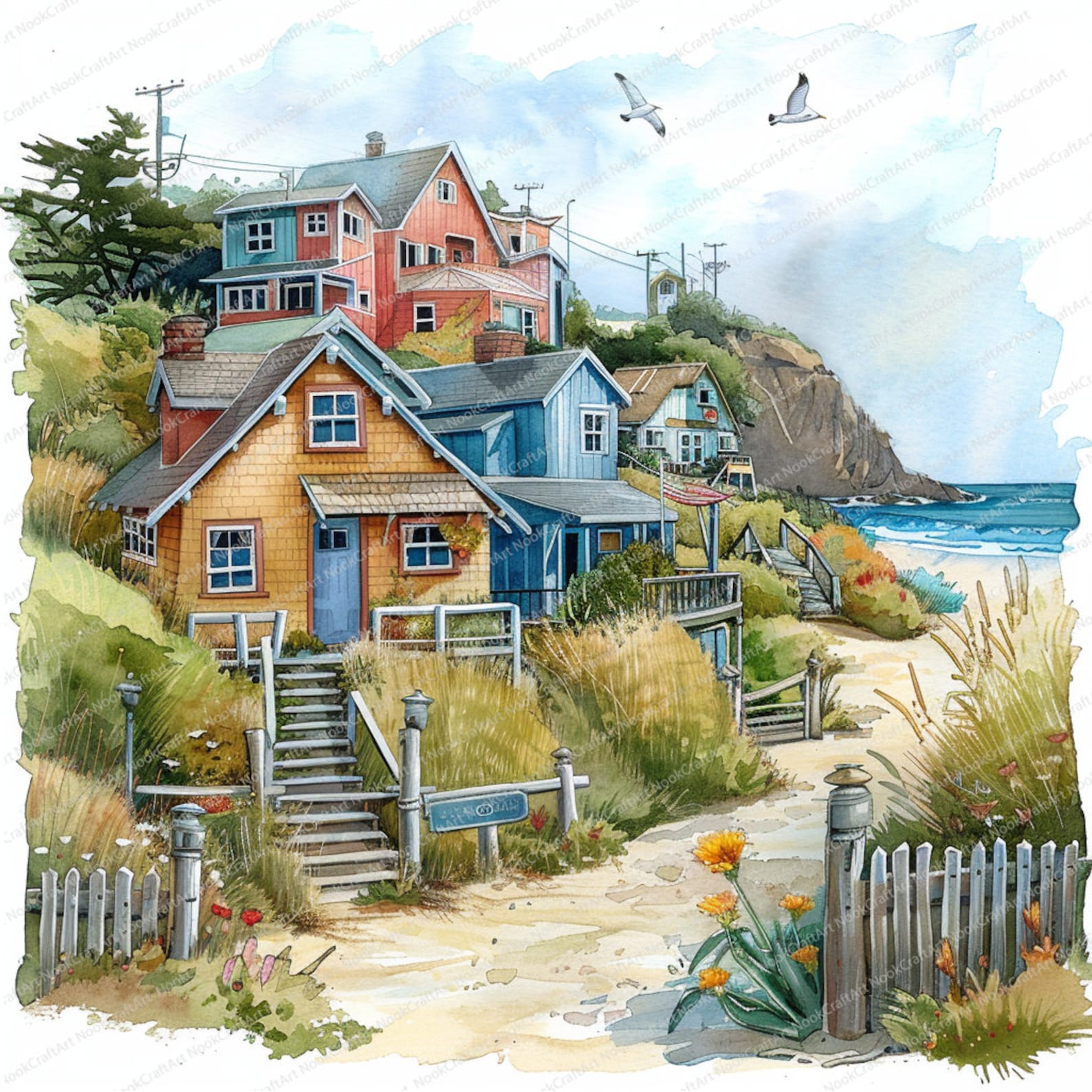 12 Seaside Cottages Clipart | Coastal Cottages | Printable Watercolor ...