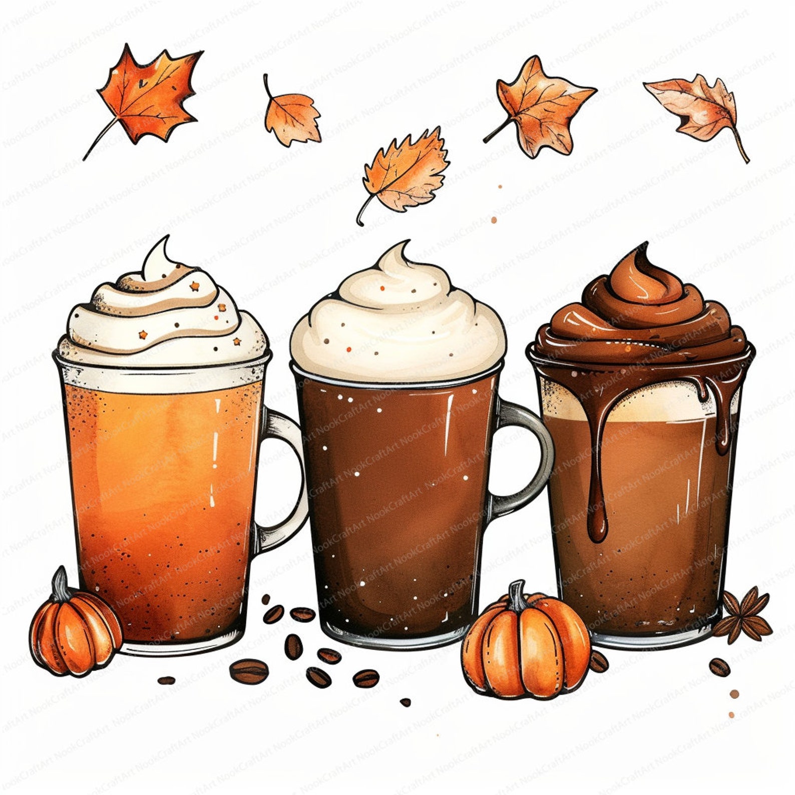 12 Coffee Clipart Fall Coffee Drink Printable Watercolor Clipart High ...