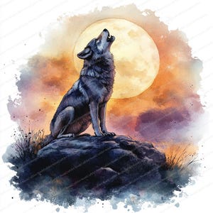 17 Wolf Howling at Moon Clipart | Mystic Nocturnal Wildlife Art ...
