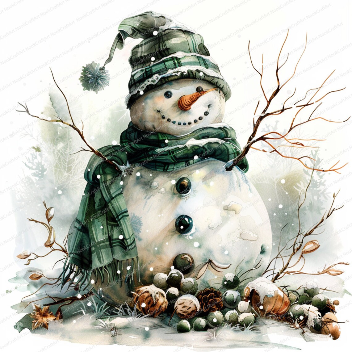 11 Vintage Snowman in Winter Scenery Clipart | Cute Snowman | High ...