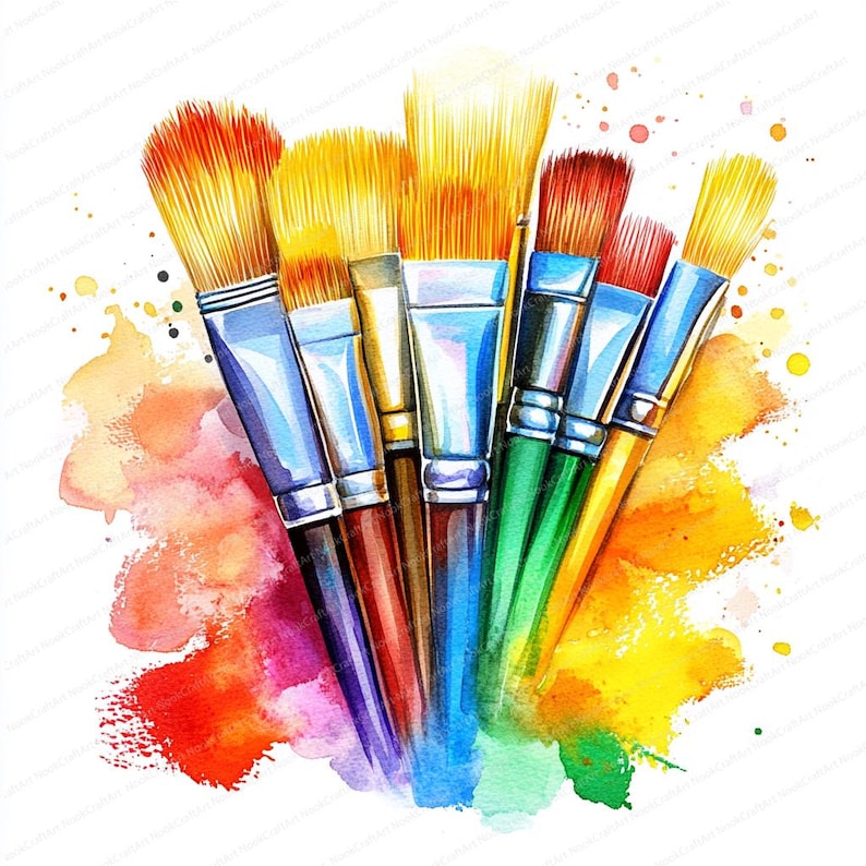 20 Paint Brushes Clipart | Watercolor Painting Supplies Images ...