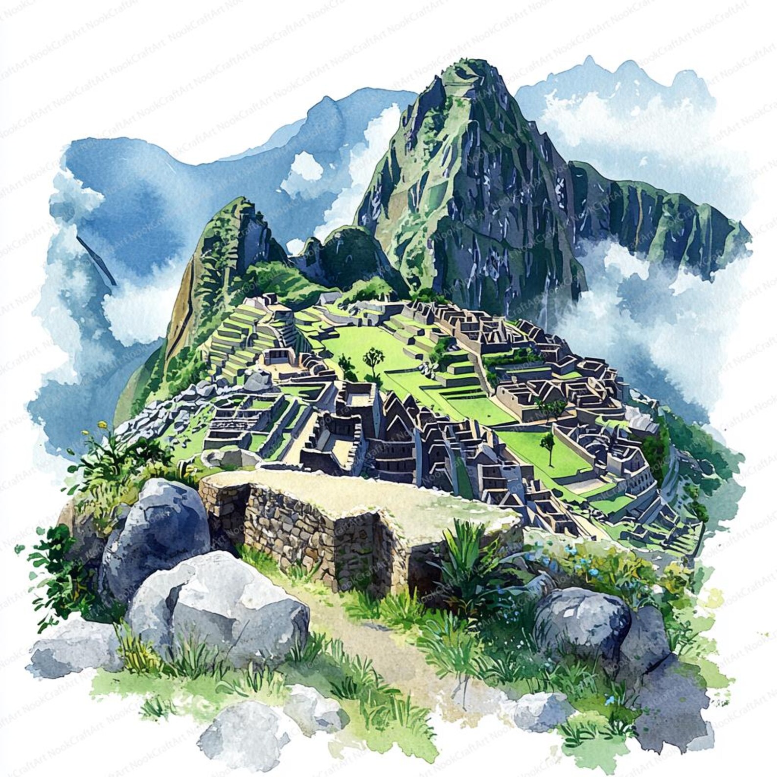 24 Machu Picchu Scenic Clipart | Ancient Incan Ruins Illustration ...