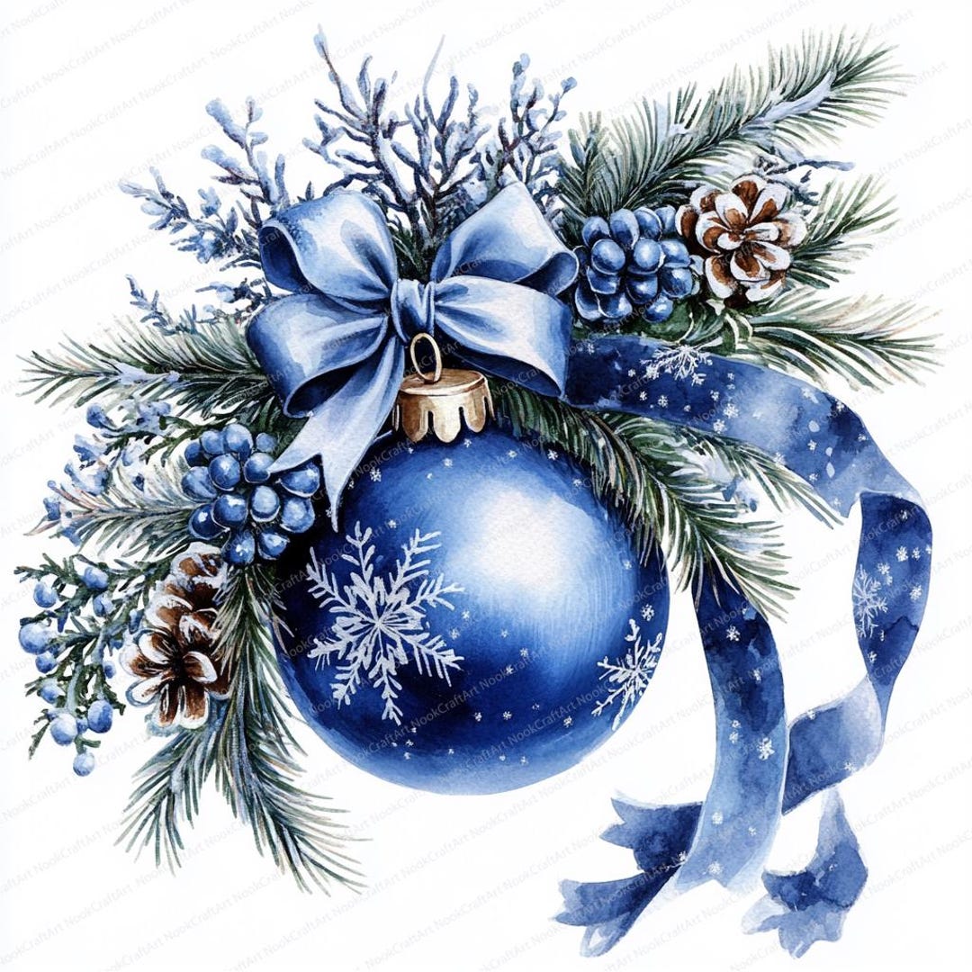 16 Blue Christmas Clipart | Christmas Clipart | Printable Watercolor ...