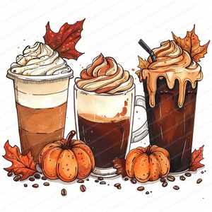 12 Coffee Clipart | Fall Coffee Drink | Printable Watercolor Clipart ...