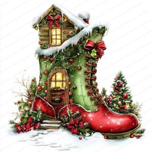 16 Christmas Fairy’s Boot House Clipart | Whimsical Holiday Houses ...