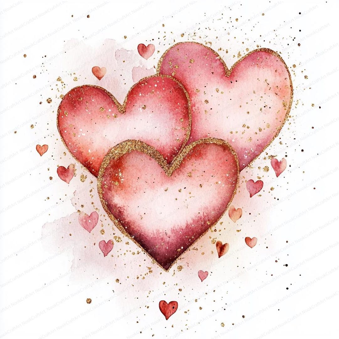 20 Cute Heart Clipart | Valentine’s Day Designs | Digital Watercolor ...