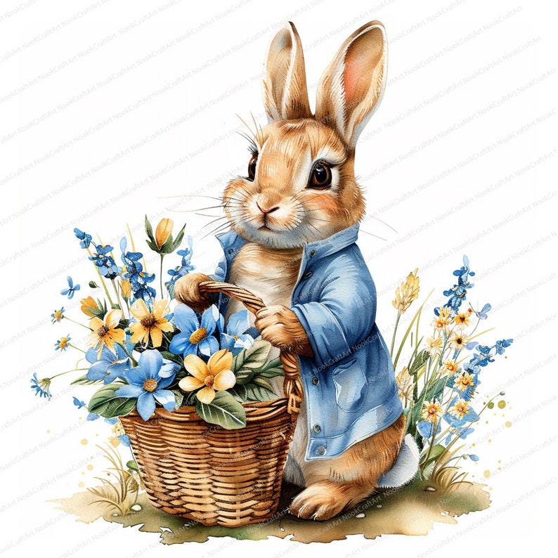 14 Spring Bunny Clipart | Cute Bunny With Flowers | Printable ...