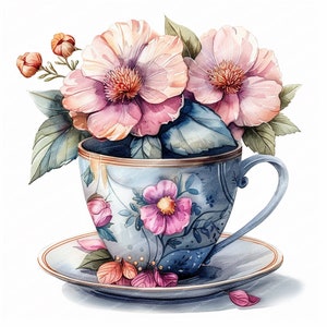 16 Floral Tea Cup Clipart | Floral Tea Set | Printable Watercolor ...
