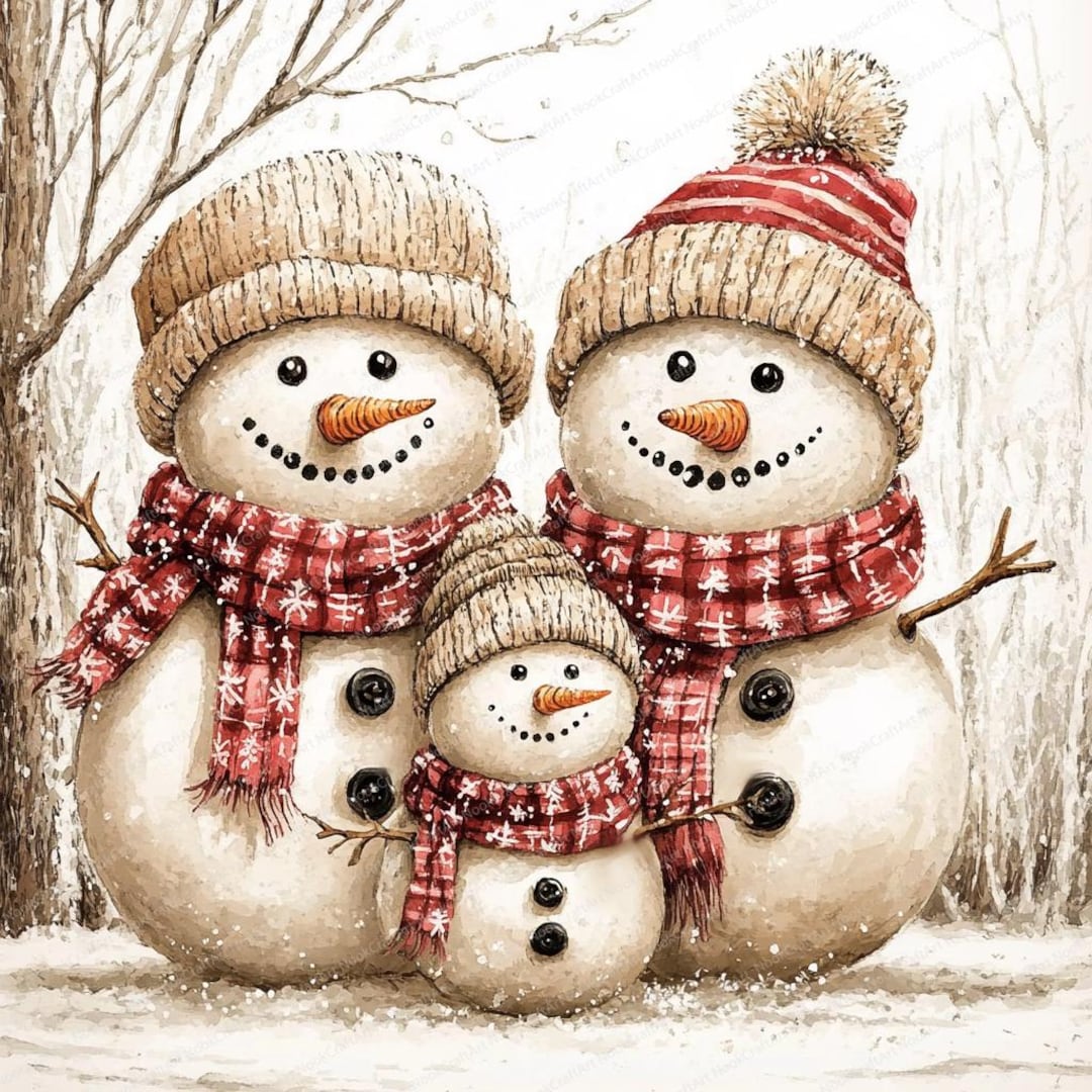 18 Winter Snowman Family Clipart Whimsical Christmas Snowmen Printable ...