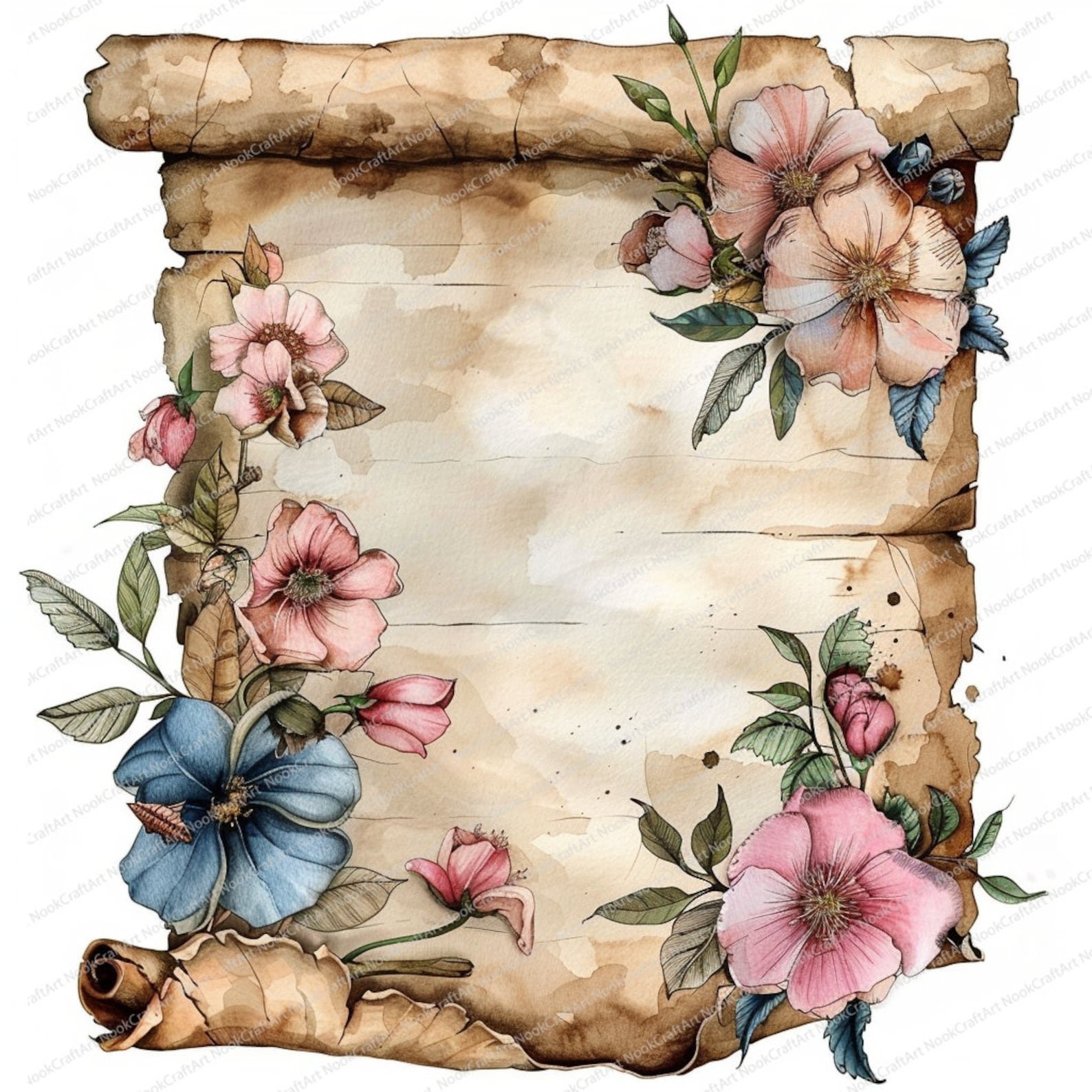 12 Vintage Scroll Clipart Floral Old Paper High Quality Jpgs Printable Watercolor Clipart ...