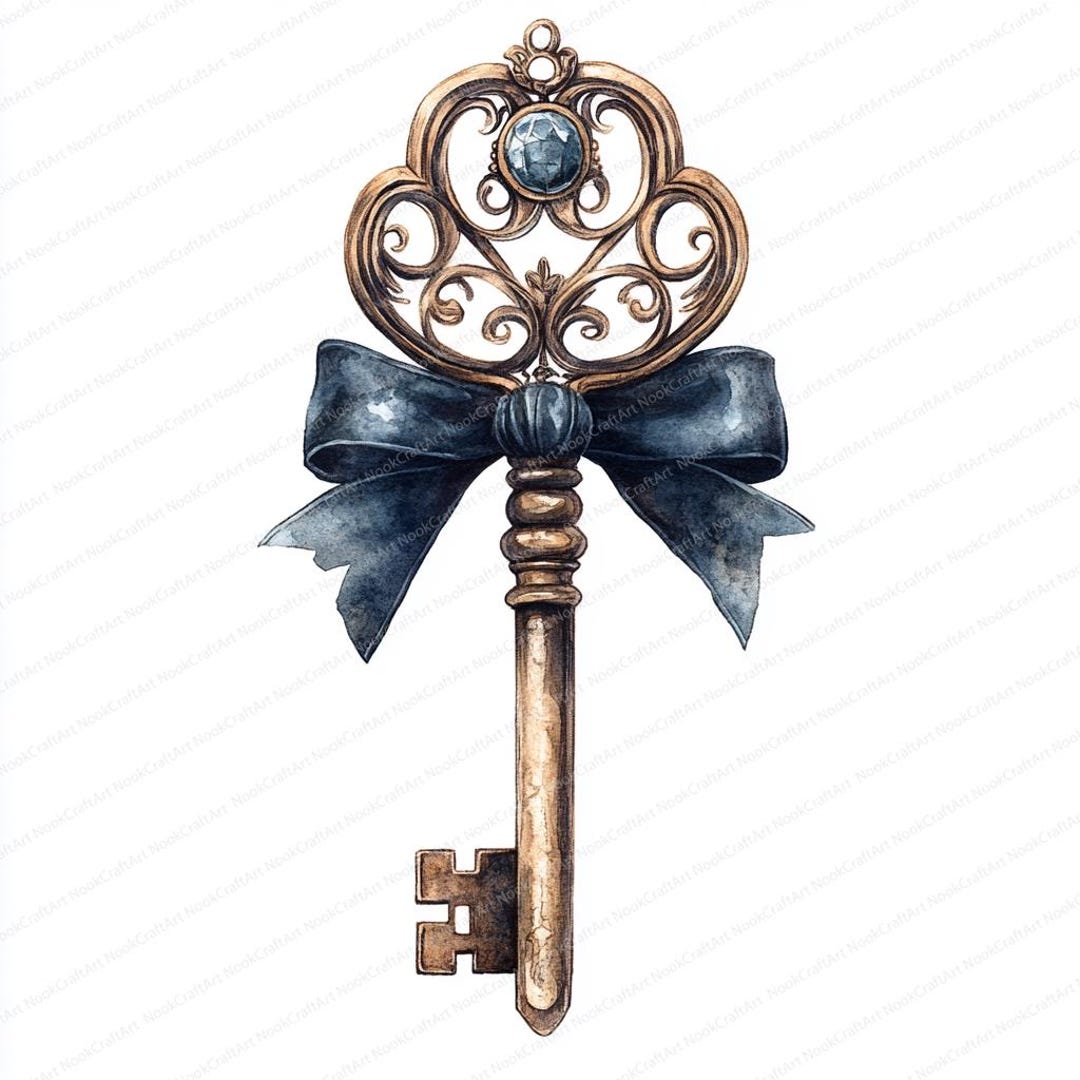 22 Vintage Key Clipart With Satin Ribbon | Elegant Chateau Key ...