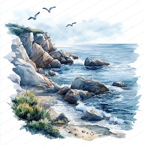 18 Seaside Cliffs Clipart | Majestic Gulls and Waves | Printable ...
