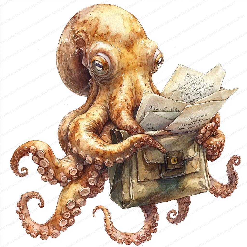 18 Octopus Mailman Clipart | Whimsical Ocean Delivery Art | Printable ...