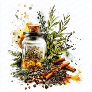 16 Watercolor Herbs and Spices Clipart | Kitchen Clipart | Printable ...