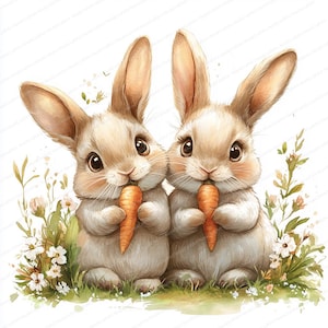 21 Bunny and Carrot Clipart Set | Cute Rabbit Illustration Collection ...