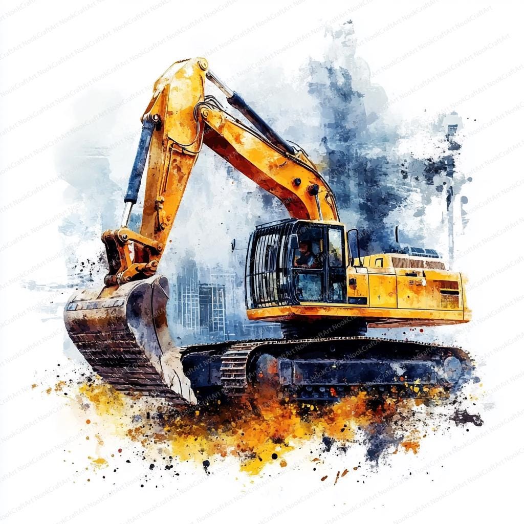 12 Excavator Watercolor Clipart | Construction Vehicle Designs ...