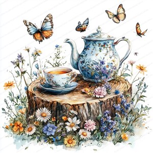 21 Forest Tea Set Clipart | Woodland Stump Table Scene| Printable ...