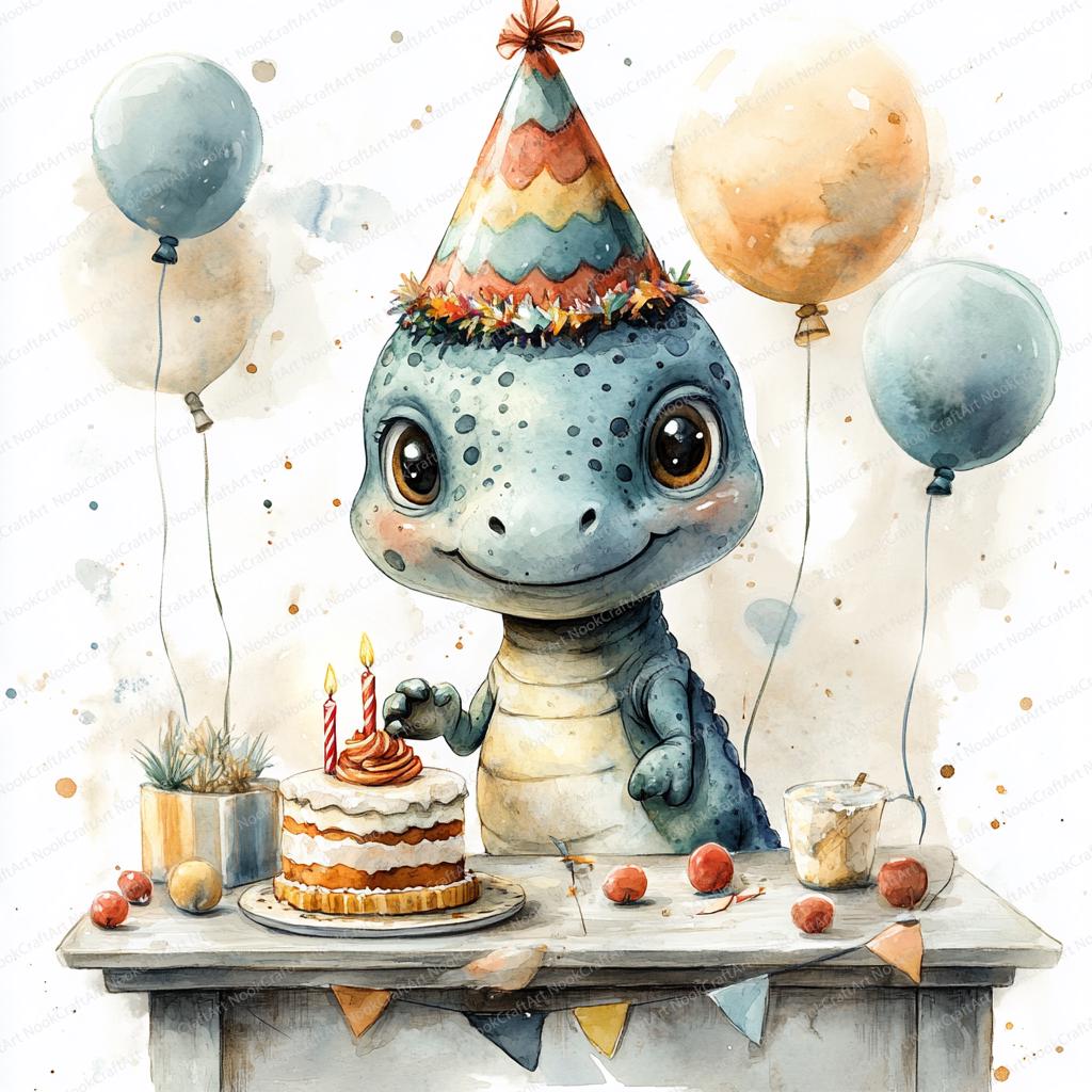20 Dinosaur Birthday Clipart | Cute Dino With Party Hat | Printable ...