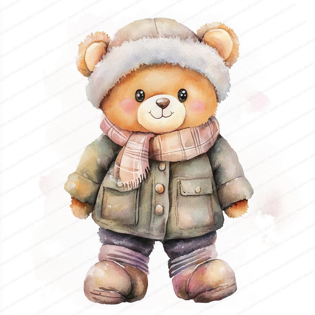 20 Winter Teddy Bear Clipart | Christmas Bear | Printable Watercolor Clipart | High Quality Jpgs ...