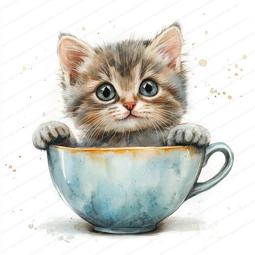 14 Kitten in a Cup Clipart | Cat Clipart | Printable Watercolor Clipart ...