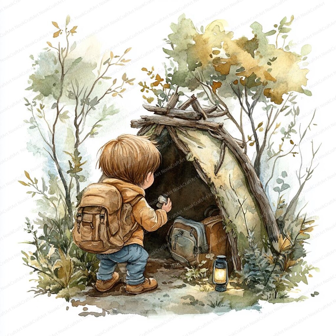 21 Child Building Branch Fort Clipart | Whimsical Kids Outdoor ...