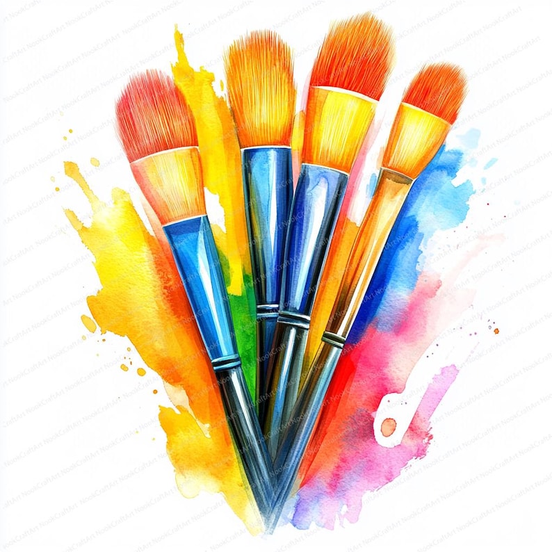 20 Paint Brushes Clipart | Watercolor Painting Supplies Images ...