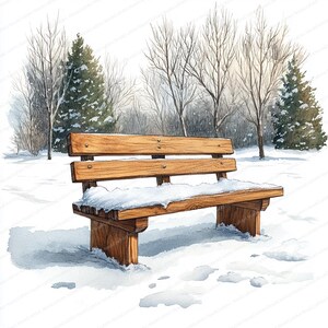 24 Snowy Park Bench Clipart | Winter Wonderland Illustration ...