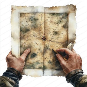 22 Hands Holding Map Clipart | Travel Adventure Illustration ...