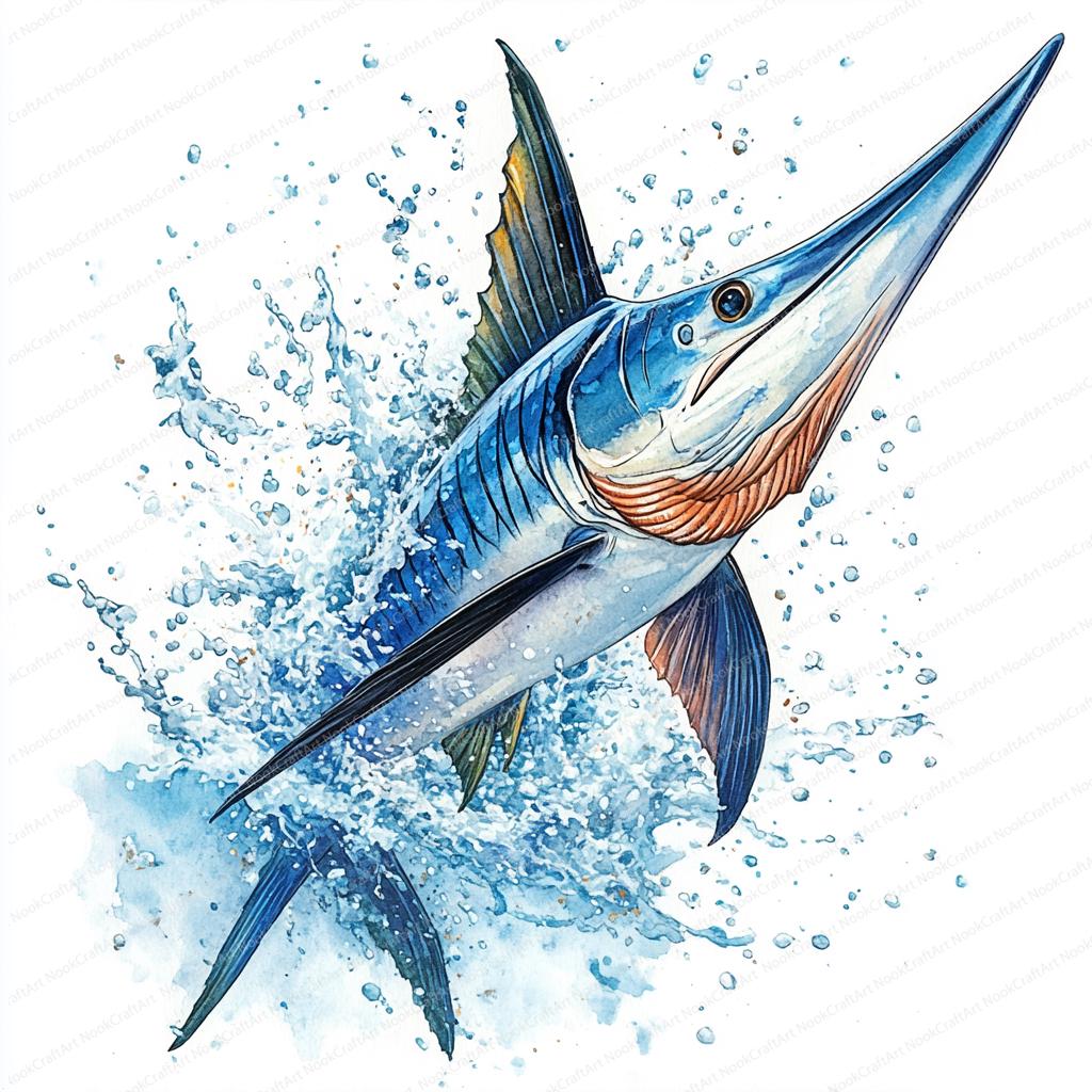 18 Watercolor Swordfish Clipart | Ocean Fish Illustration | Printable ...