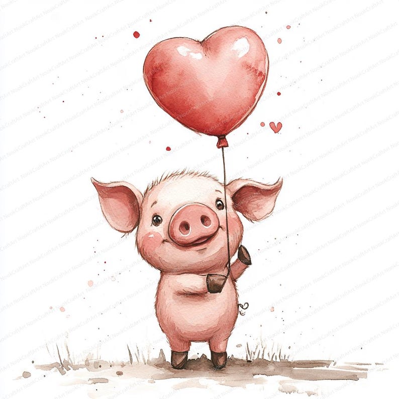 21 Piglet With Heart Balloon Clipart | Cute Valentine Illustration ...