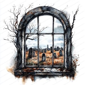 20 Window to Cemetery Clipart | Spooky Cemetery Halloween Clip Art ...