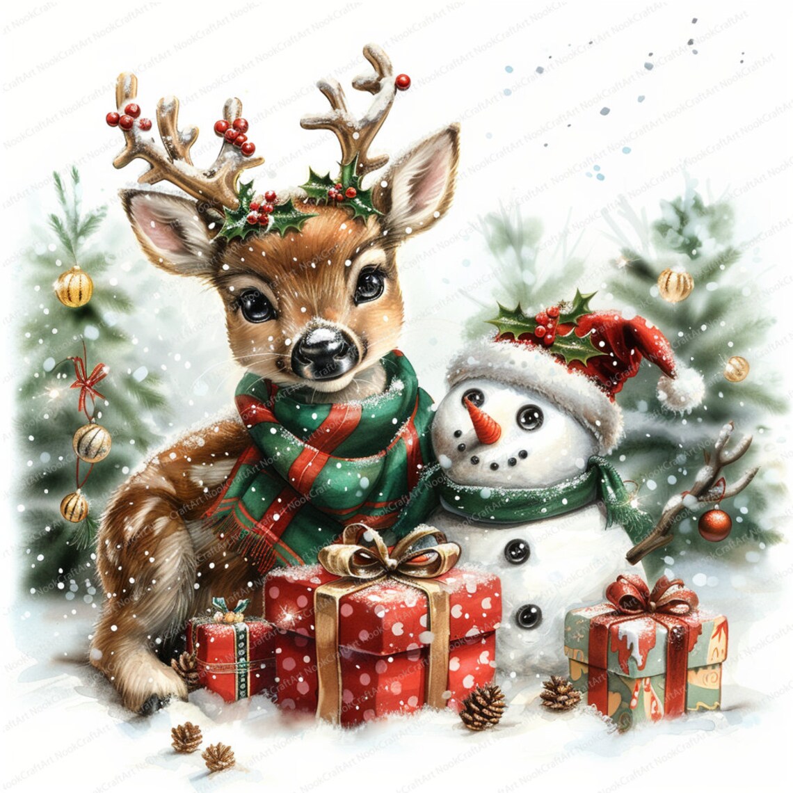 12 Cute Snowmen With Reindeer Clipart Christmas Clipart Printable ...
